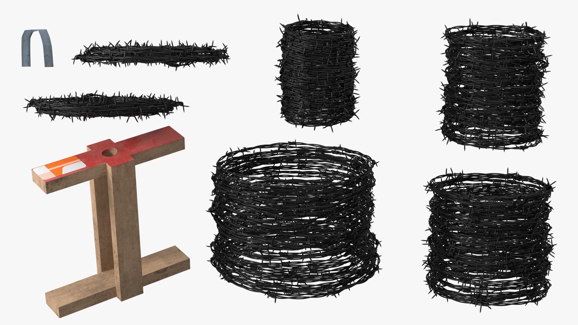 3D Barbed Wire Roll Black On Wooden Stand Model - TurboSquid 2194870