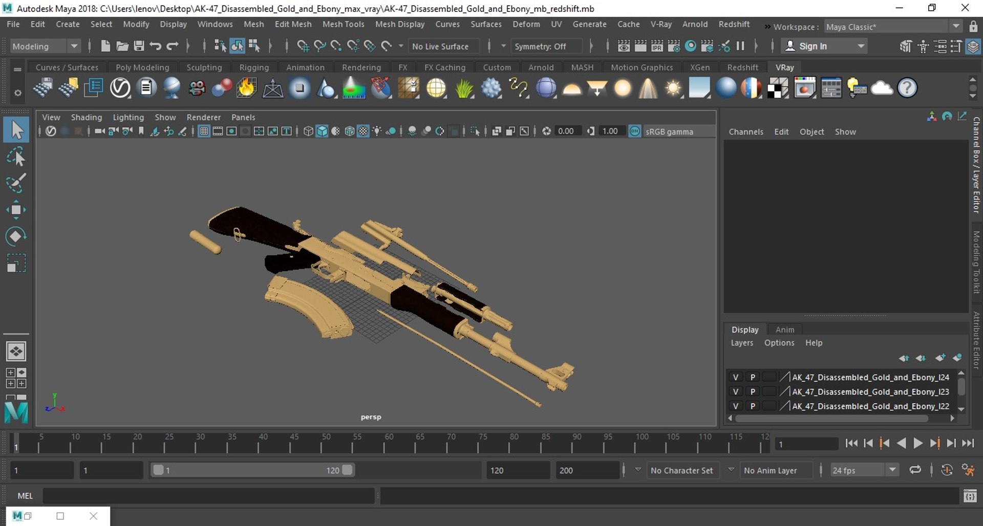 AK 47 Disassembled Gold And Ebony Model - TurboSquid 2388693