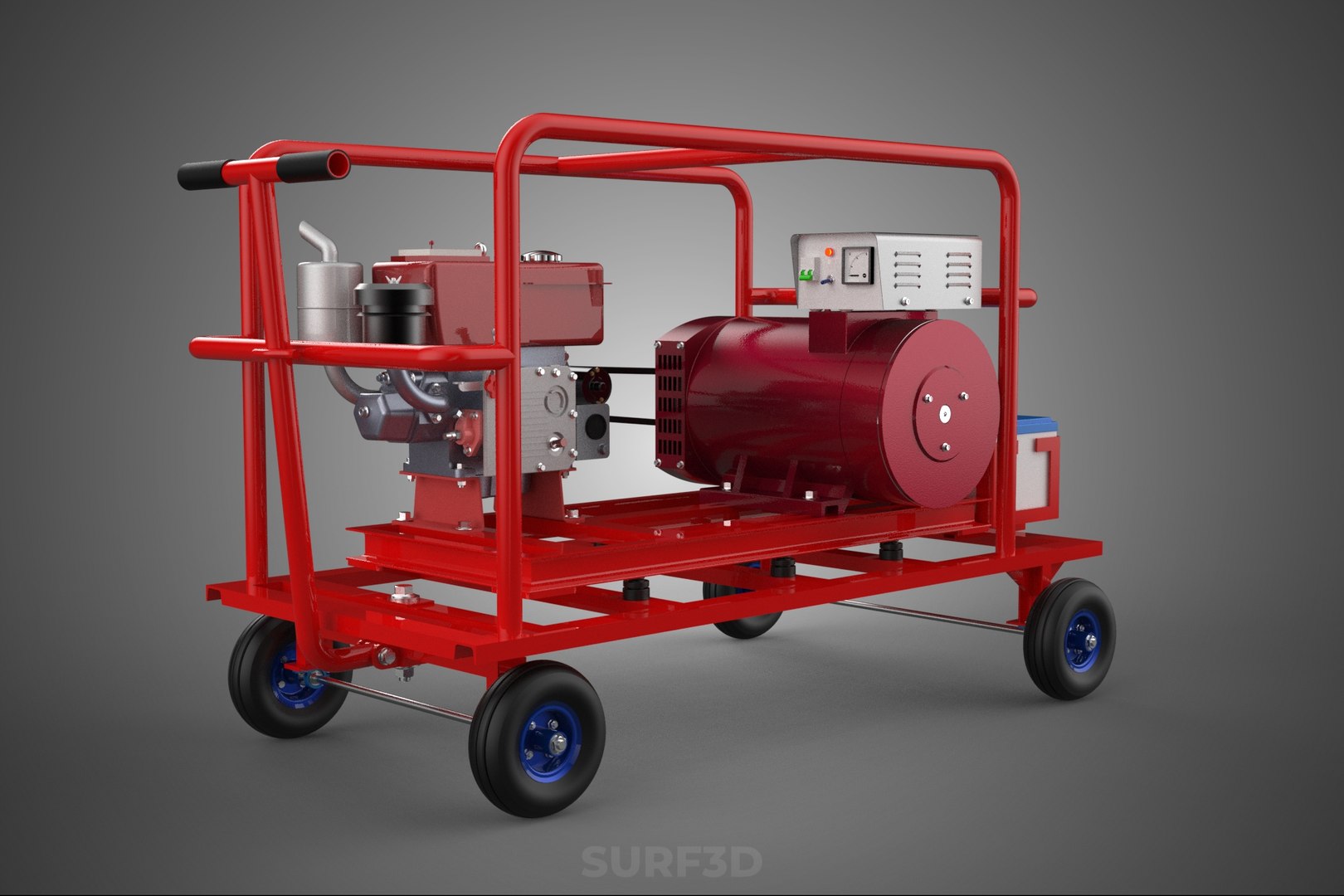 3D STANDARD DIESEL ENGINE POWER GENERATOR SET MOBILE TROLLEY CART Model ...