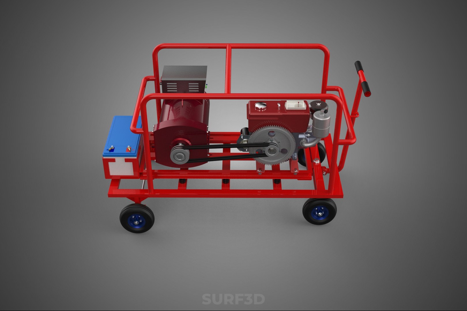 3D STANDARD DIESEL ENGINE POWER GENERATOR SET MOBILE TROLLEY CART Model ...