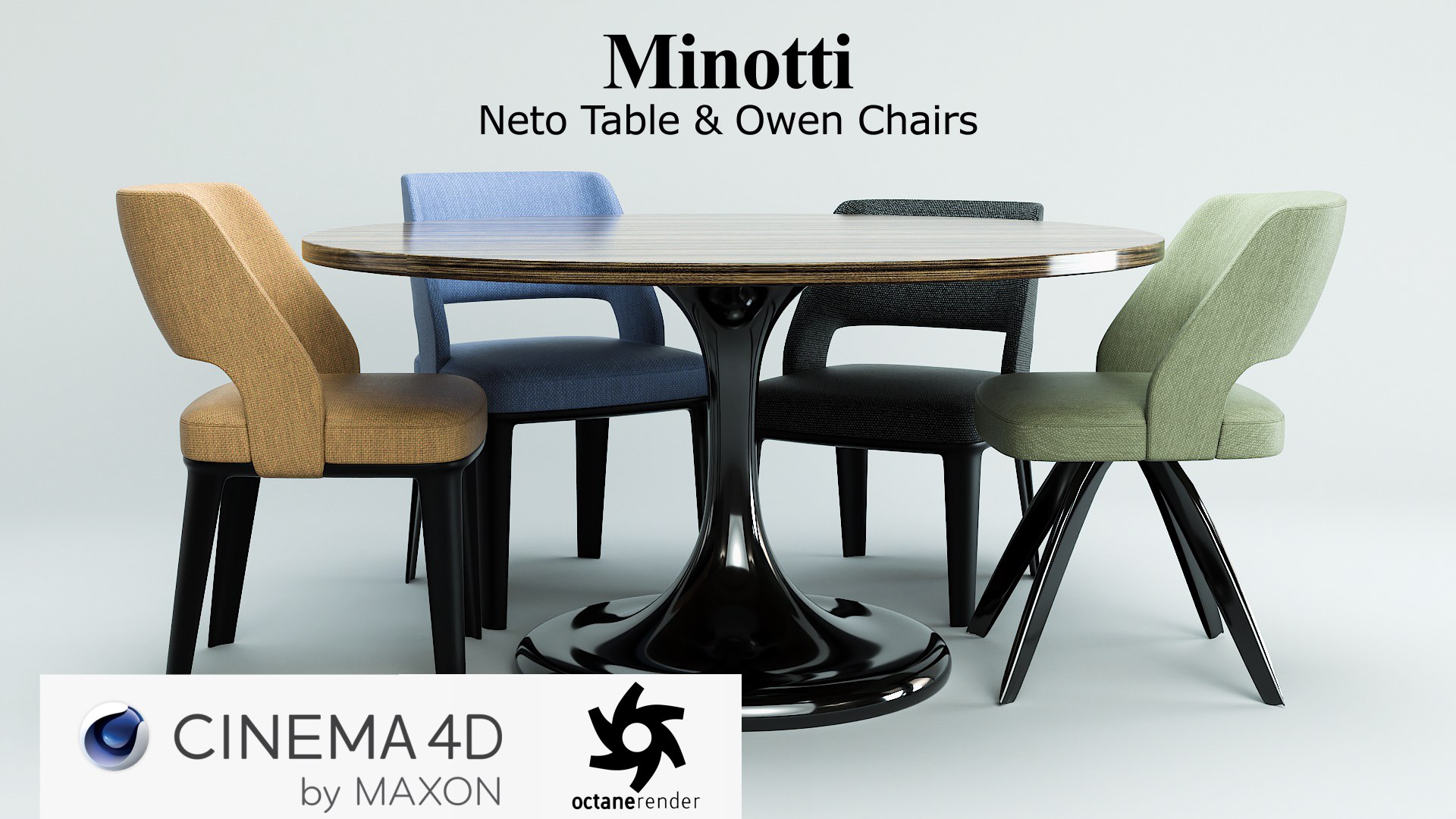 3D Minotti Neto Table And Owen Chairs - Cinema 4D Octane PBR Model ...