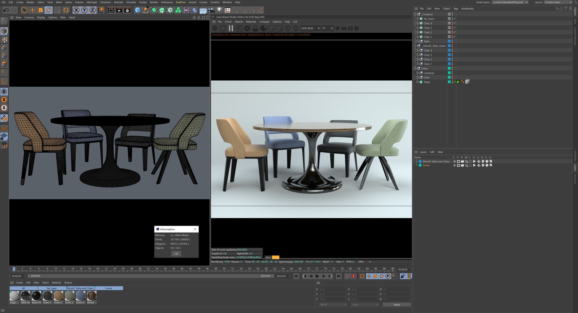 3D Minotti Neto Table And Owen Chairs - Cinema 4D Octane PBR Model ...
