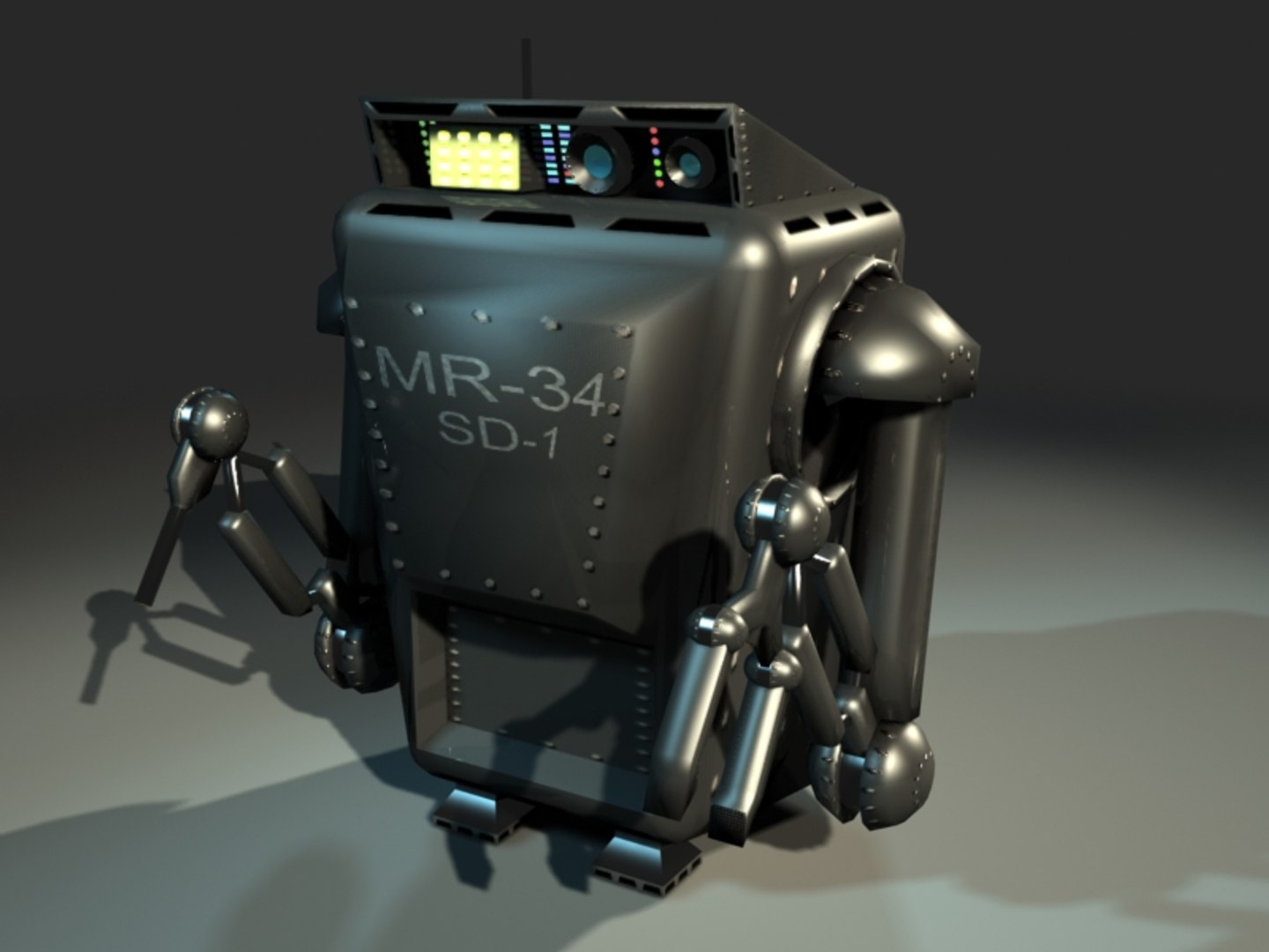 rusty maintenance robot rigging 3d model