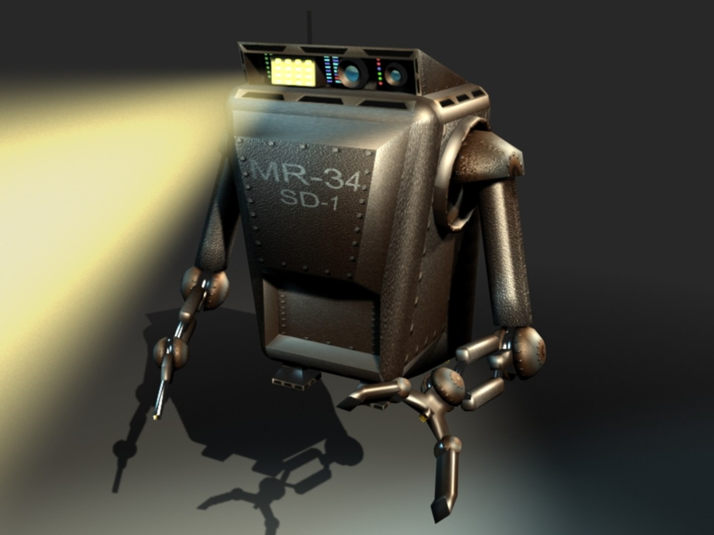 rusty maintenance robot rigging 3d model