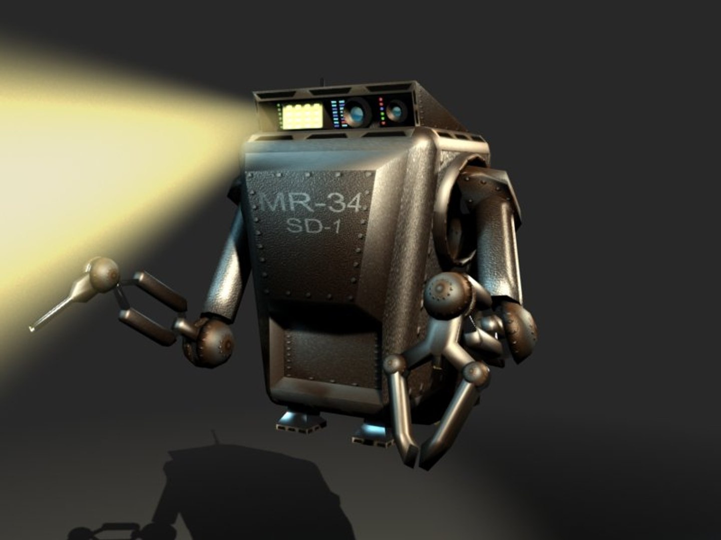 rusty maintenance robot rigging 3d model