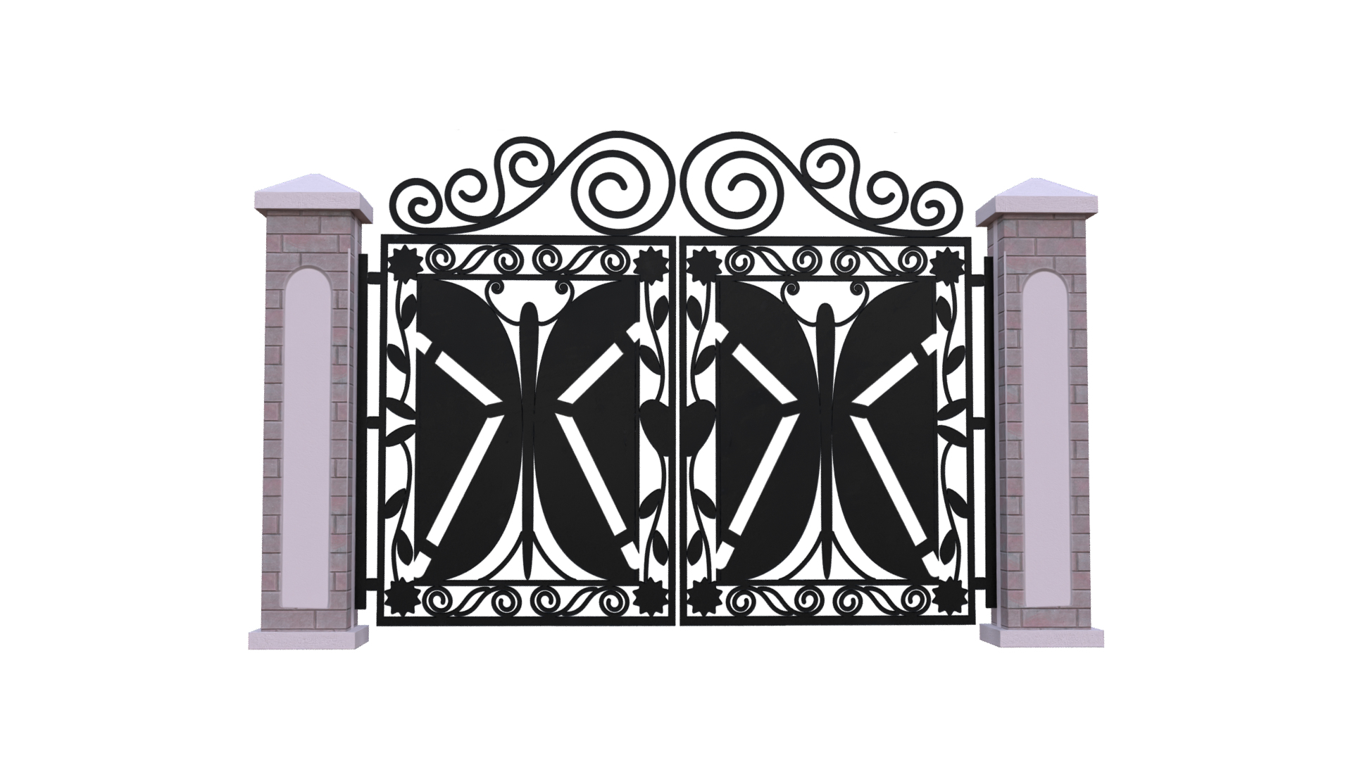 Black Wrought Iron Gate With Decorative Pillars Low Poly PBR 3D Model ...