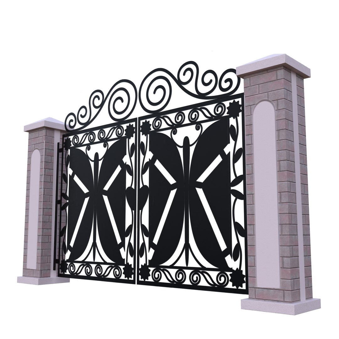 Black Wrought Iron Gate With Decorative Pillars Low Poly PBR 3D Model ...