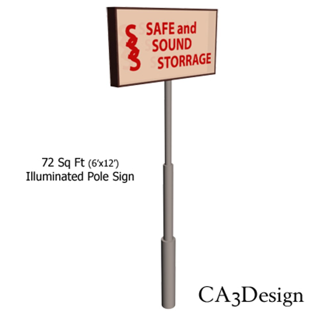 Illuminated Pole Sign Freestanding 3d Model