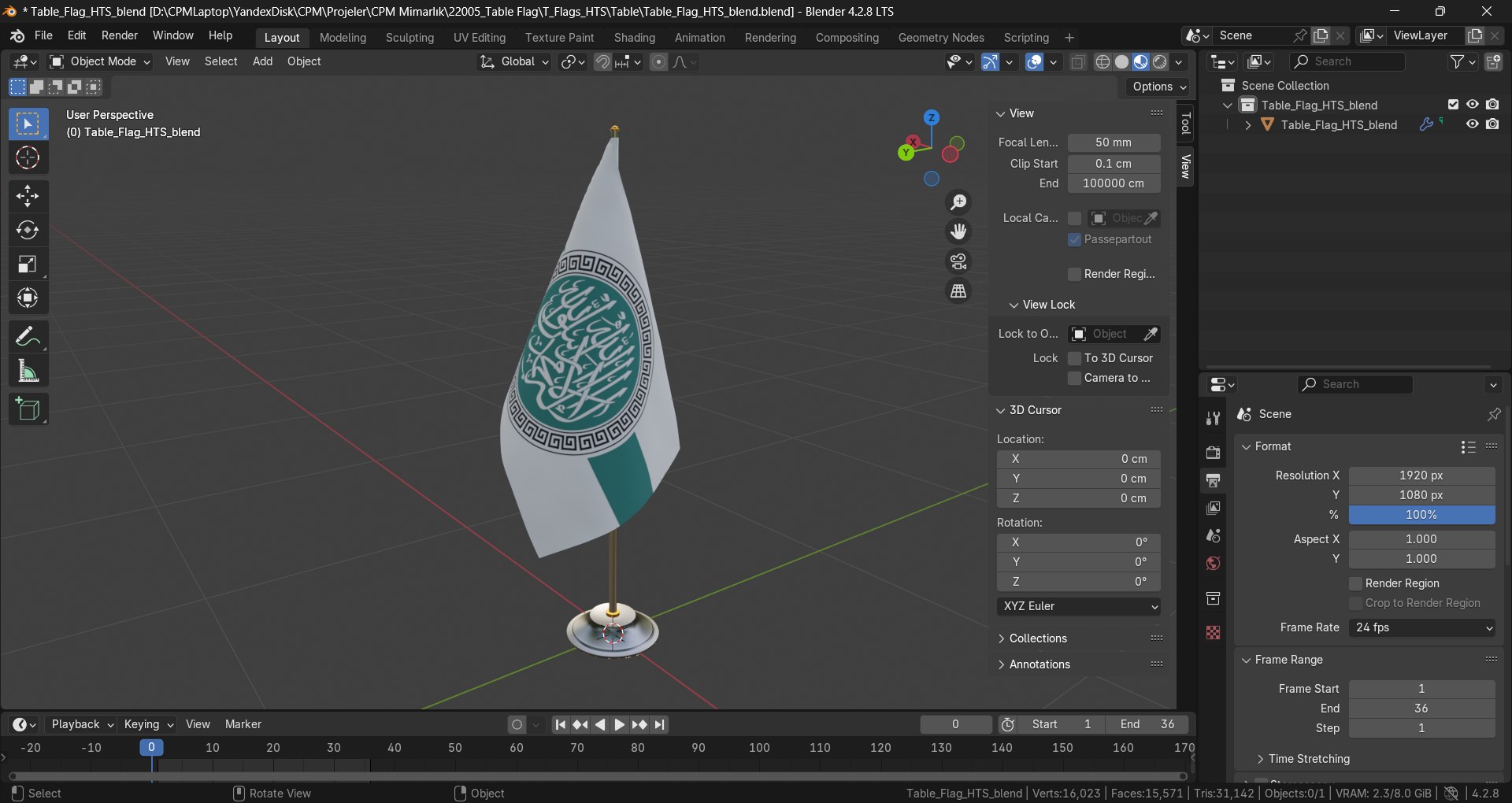 3D Model Table Flag HTS - TurboSquid 2385192