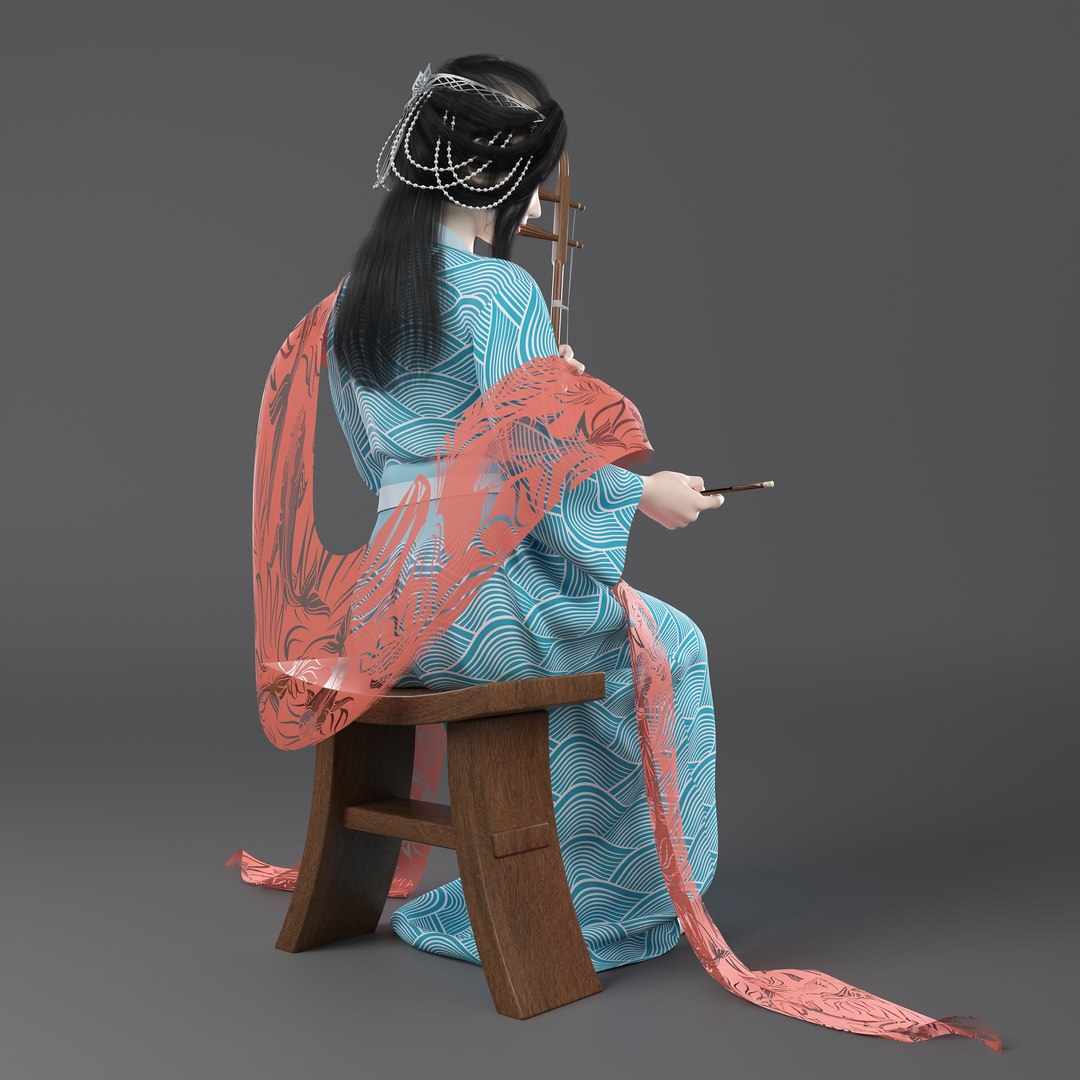 The Beautiful Woman In Hanfu Is Playing The Erhu Model - TurboSquid 2228999