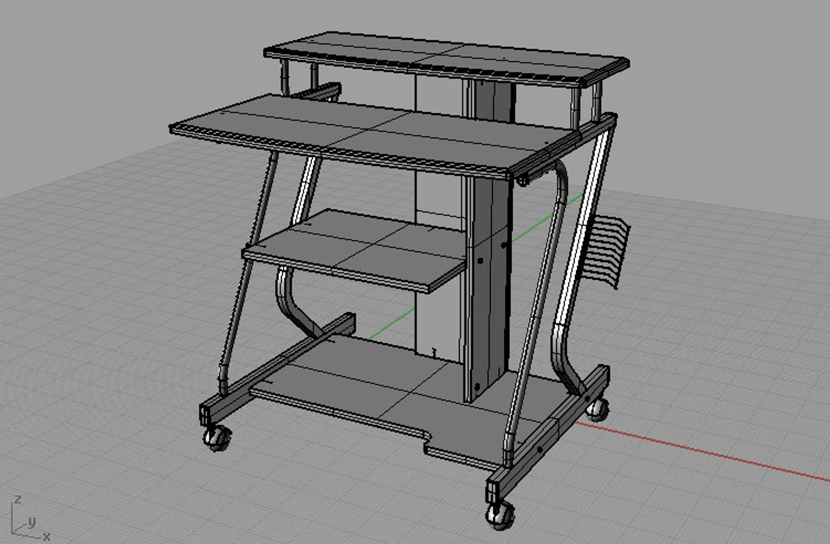 3d model computer desk castors