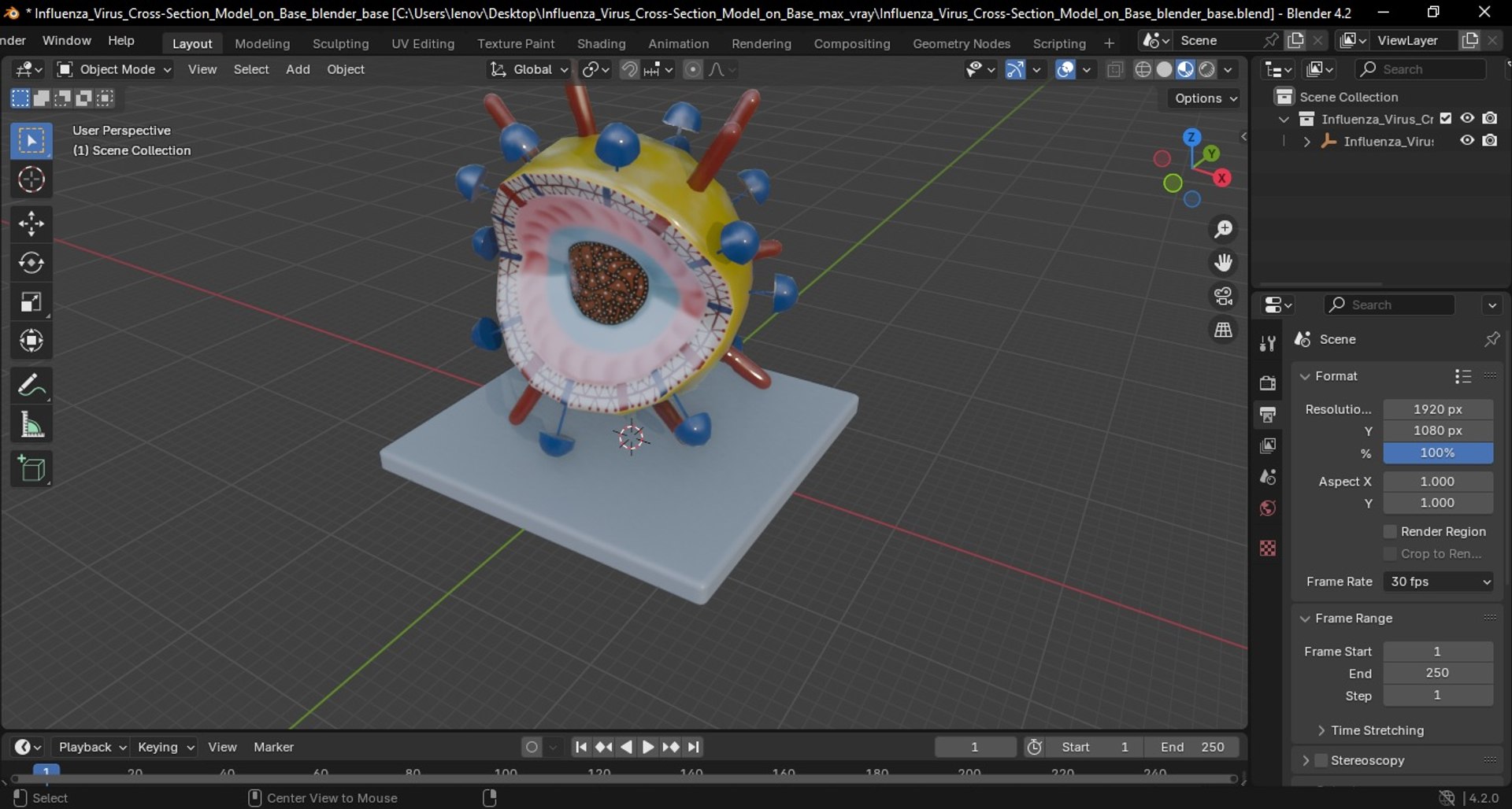 3D Influenza Virus Cross-Section Model On Base - TurboSquid 2414803