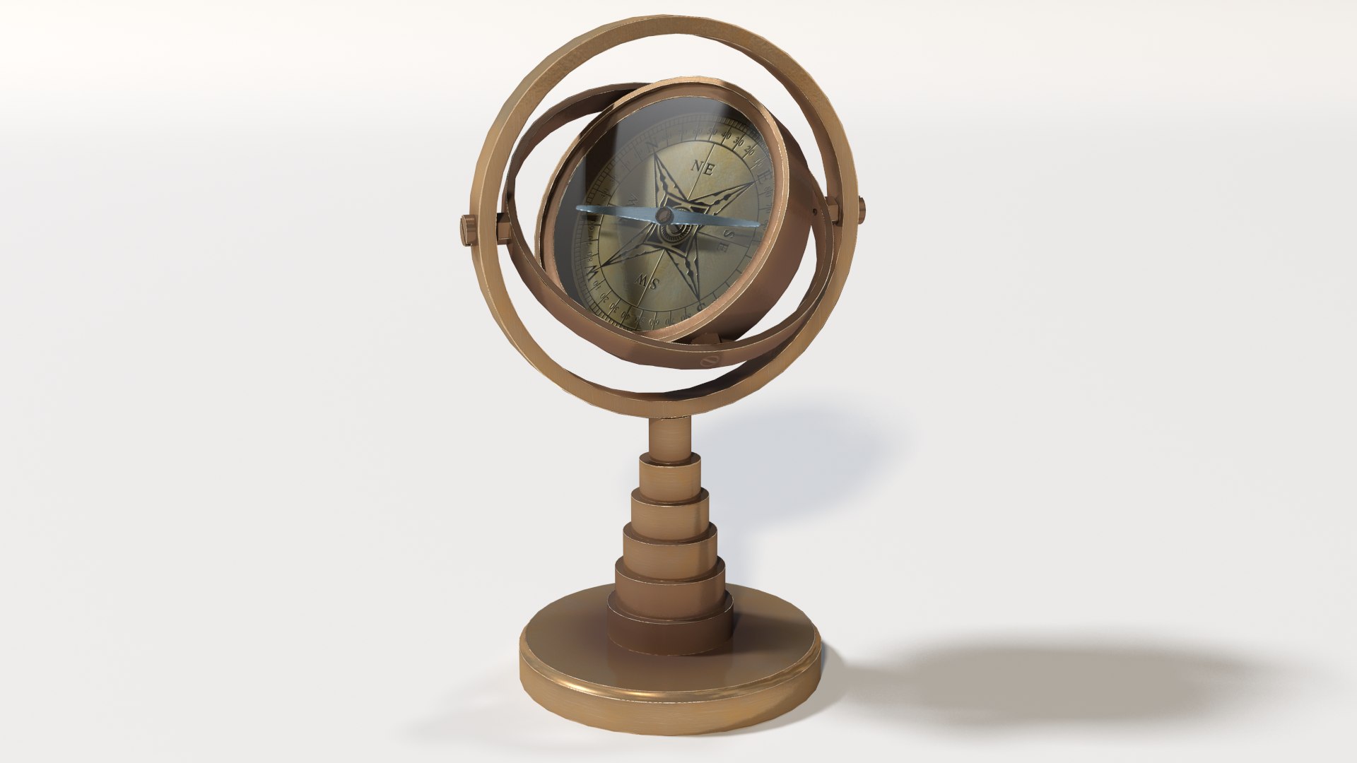3D Antique Brass Gyroscopic Compass - TurboSquid 2160009
