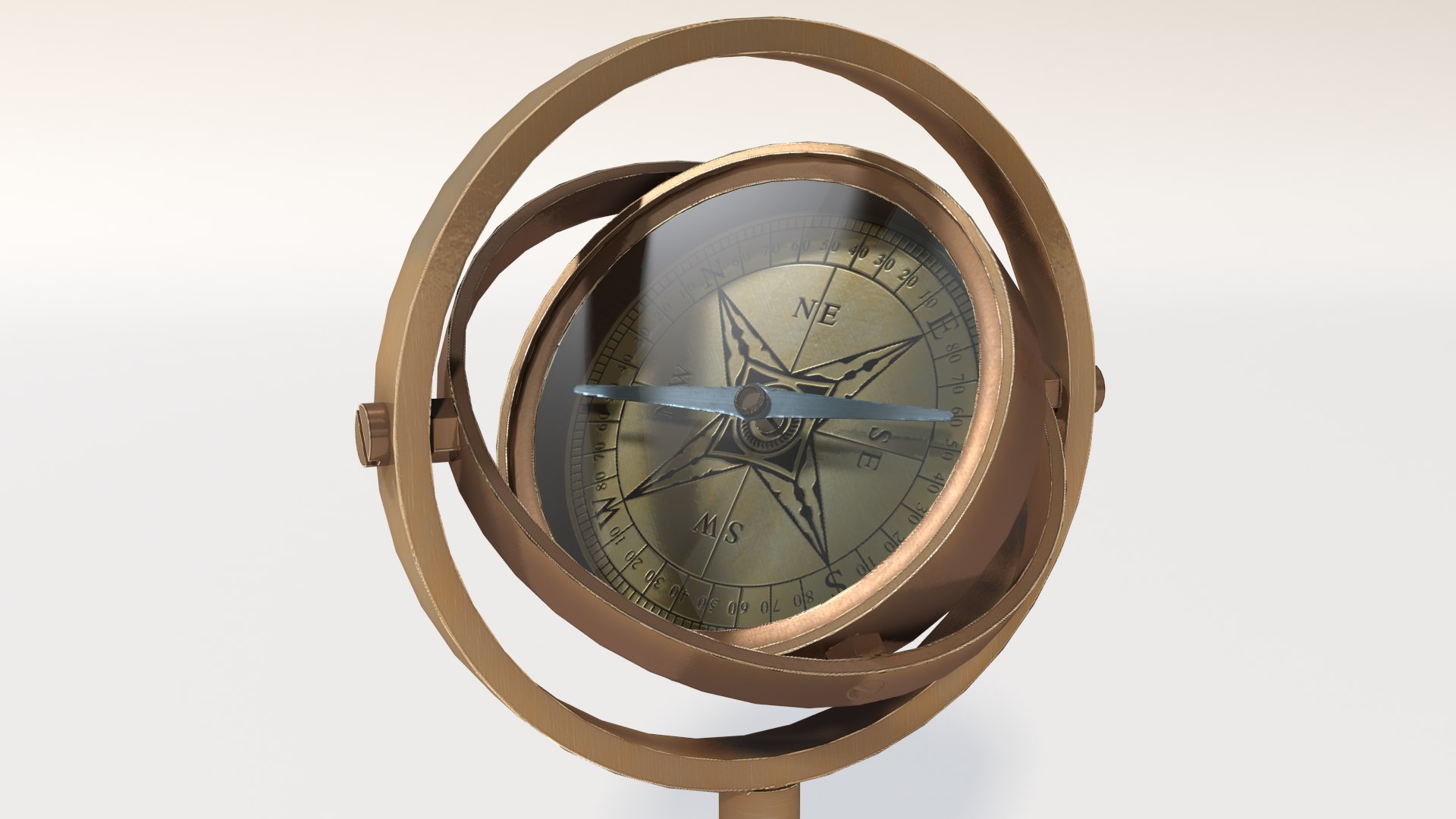 3D Antique Brass Gyroscopic Compass - TurboSquid 2160009