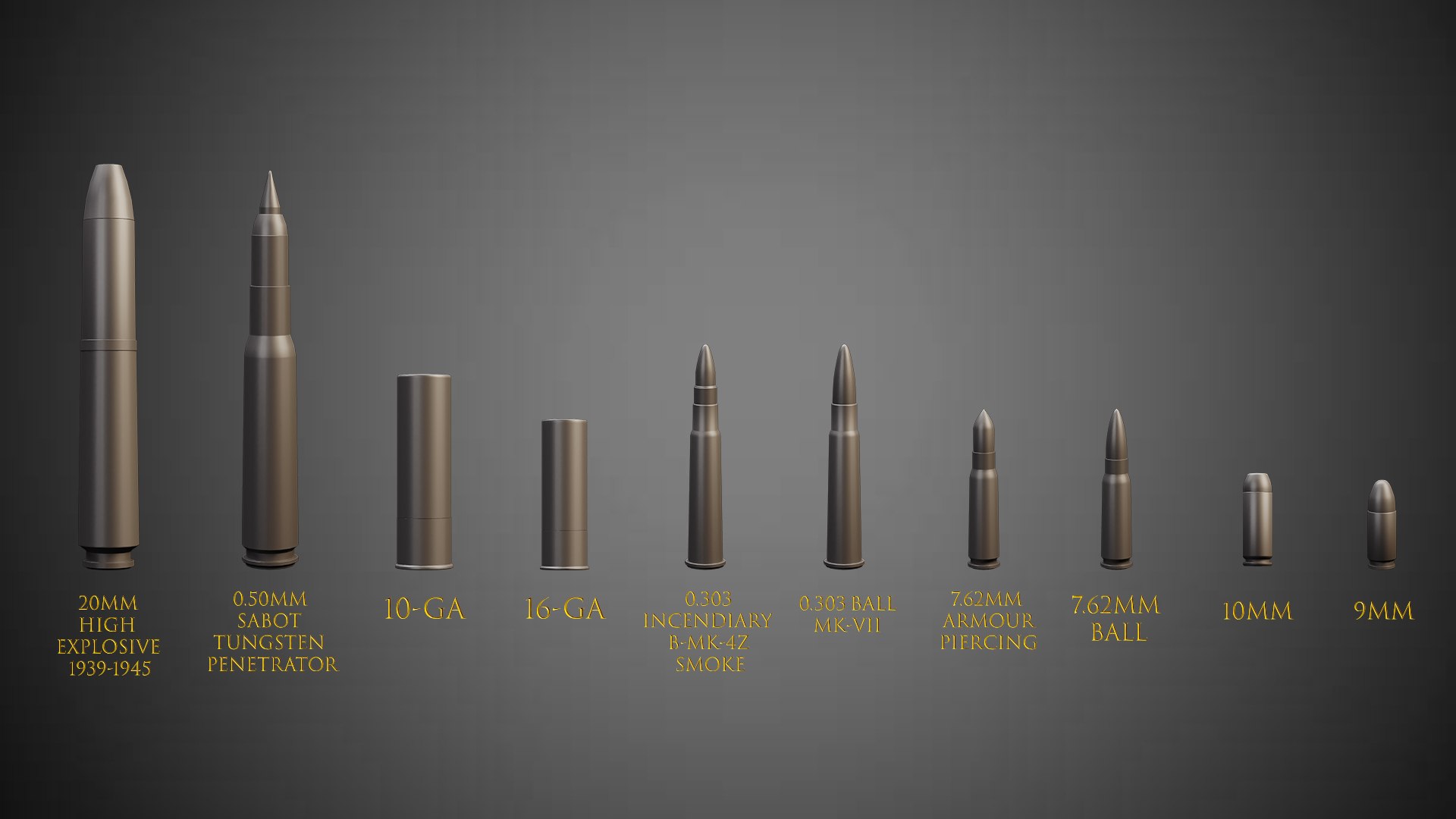 3D Model 50 Types Of Gameready Ammunition Package - TurboSquid 2360329