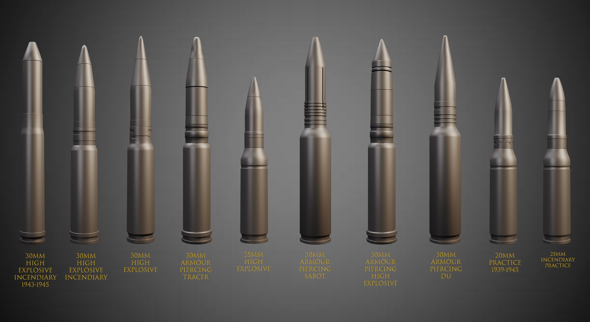 3D Model 50 Types Of Gameready Ammunition Package - TurboSquid 2360329
