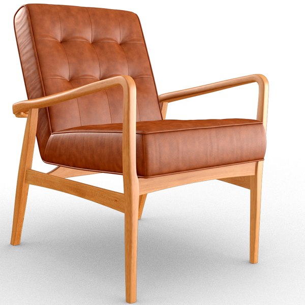modelo 3d Butaca Mid-Century de cuero marrón con botones y tachuelas ...