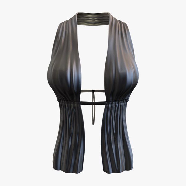 modelo 3d Shiny Metallic Black Exposing Halter Neck Club Top ...