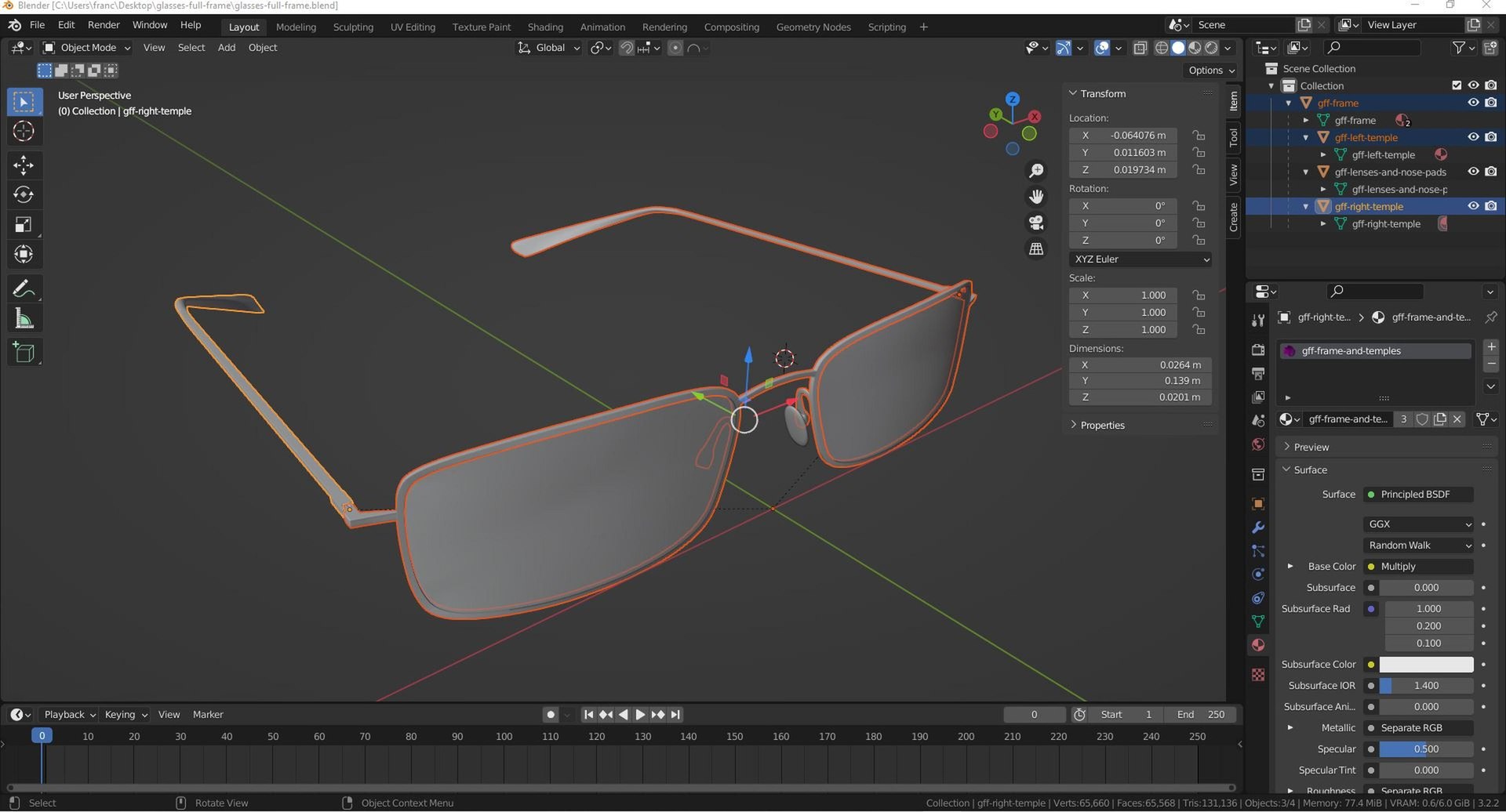 Glasses Full Frame 3D Model - TurboSquid 1948868