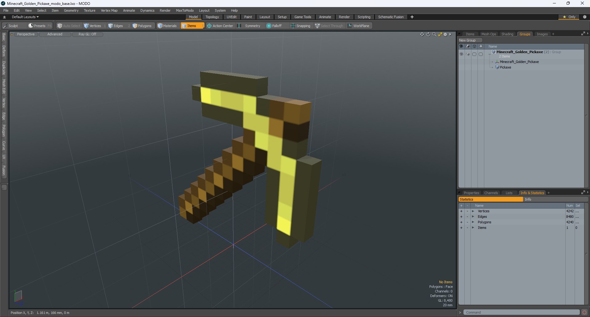 Minecraft Golden Pickaxe Model - TurboSquid 2292858