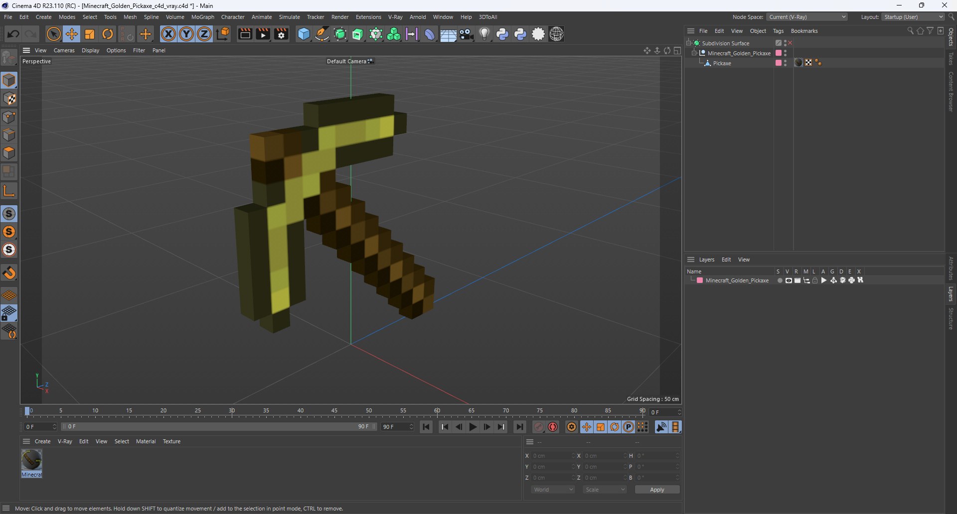Minecraft Golden Pickaxe Model - TurboSquid 2292858