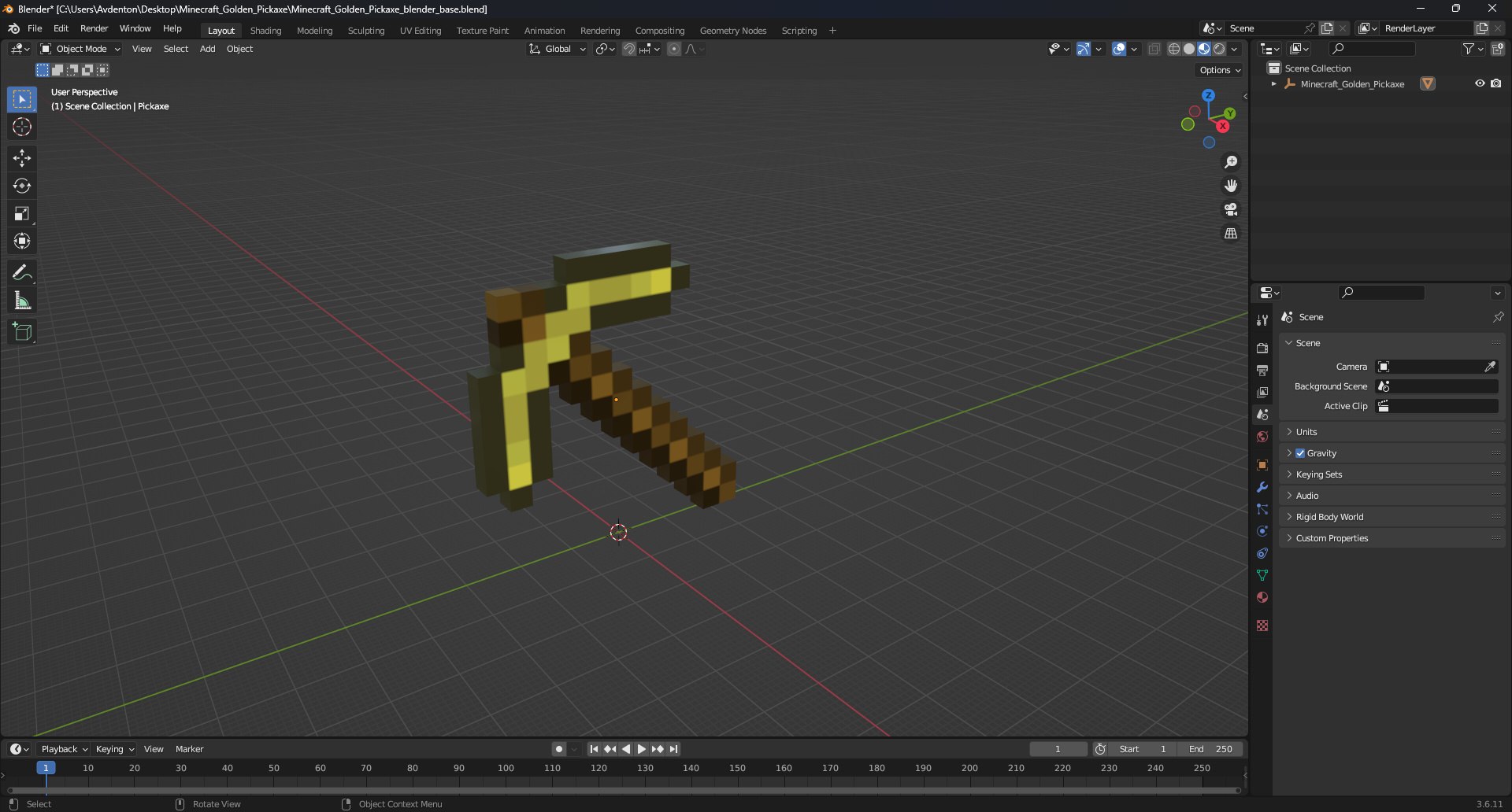 Minecraft Golden Pickaxe Model - TurboSquid 2292858