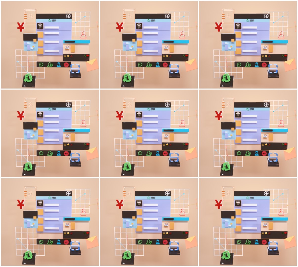 Cartoon elements Cartoon scene TWO-DIMENSIONAL office UI interface ...