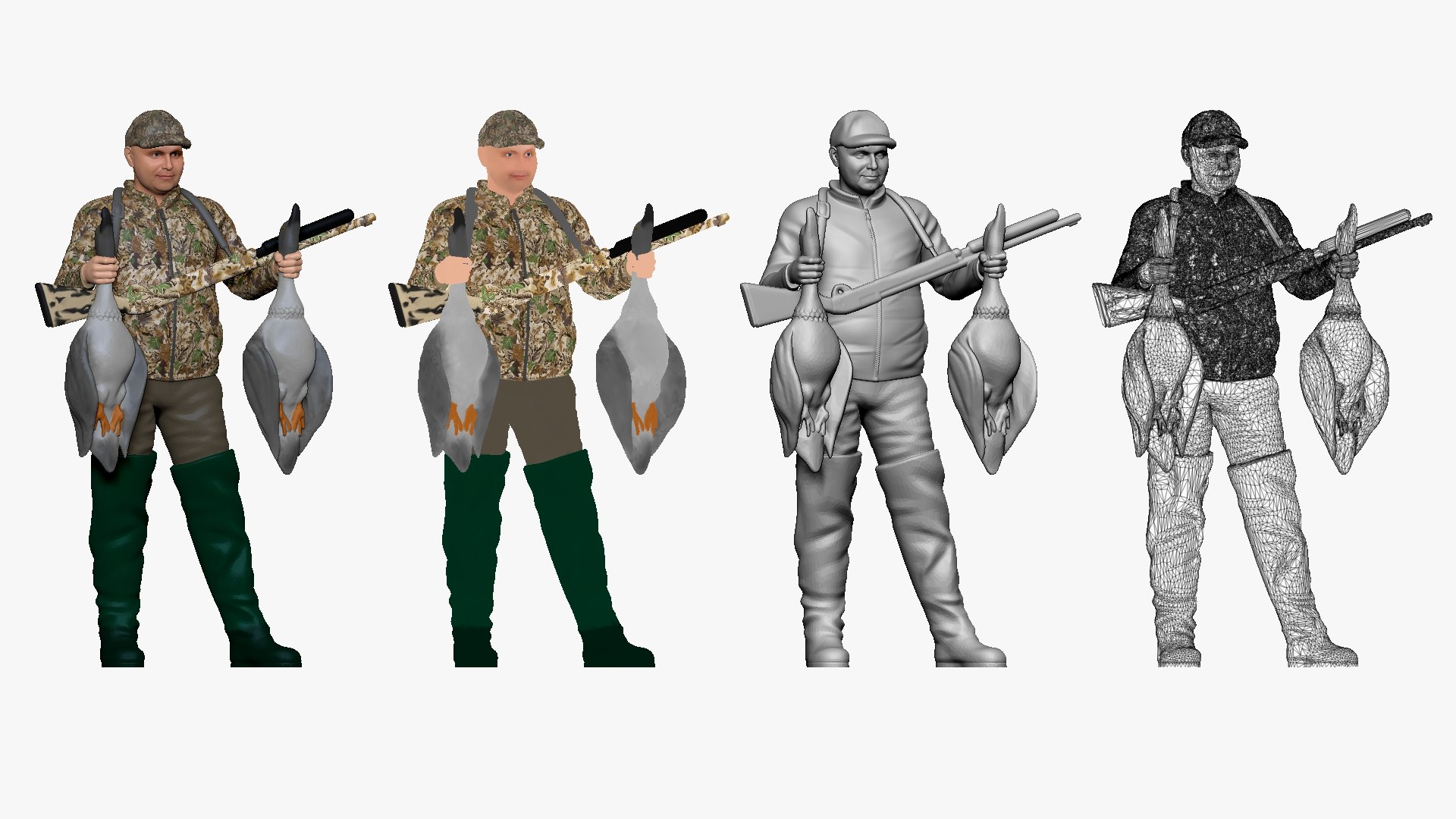 3D Model 001169 Duck Hunter Two Ducks And Rifle - TurboSquid 1734498