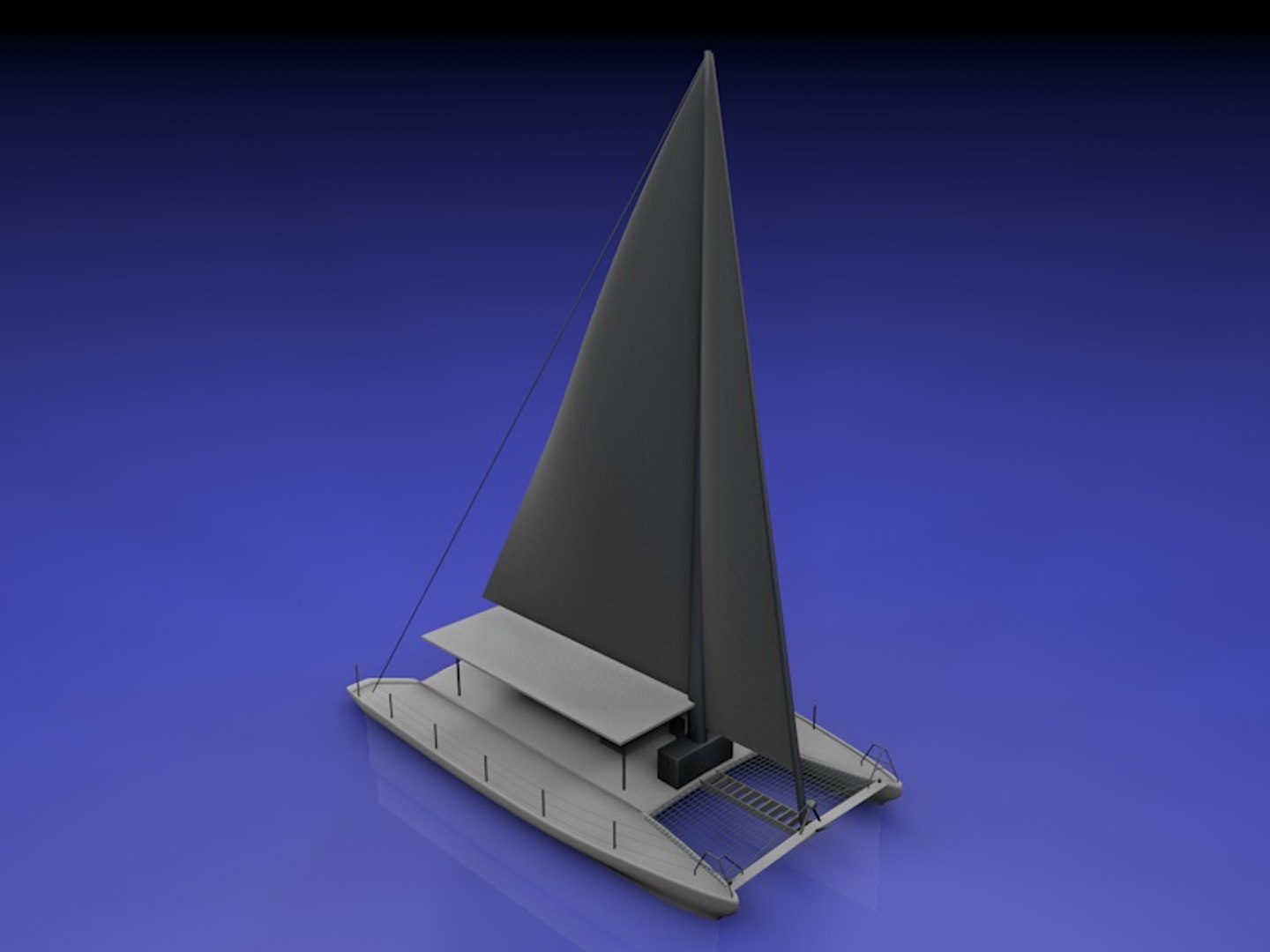 Free Simple Catamaran Sail Boat 3d Model