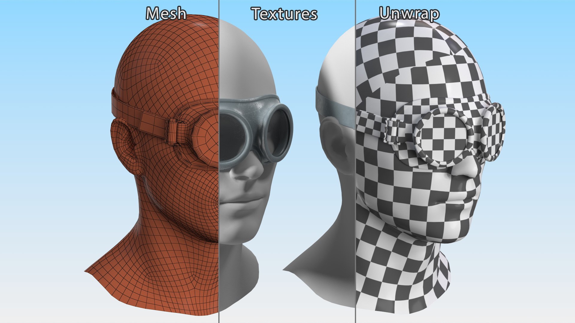 3D Round Army Goggles Gray On Mannequin Head - TurboSquid 2212196