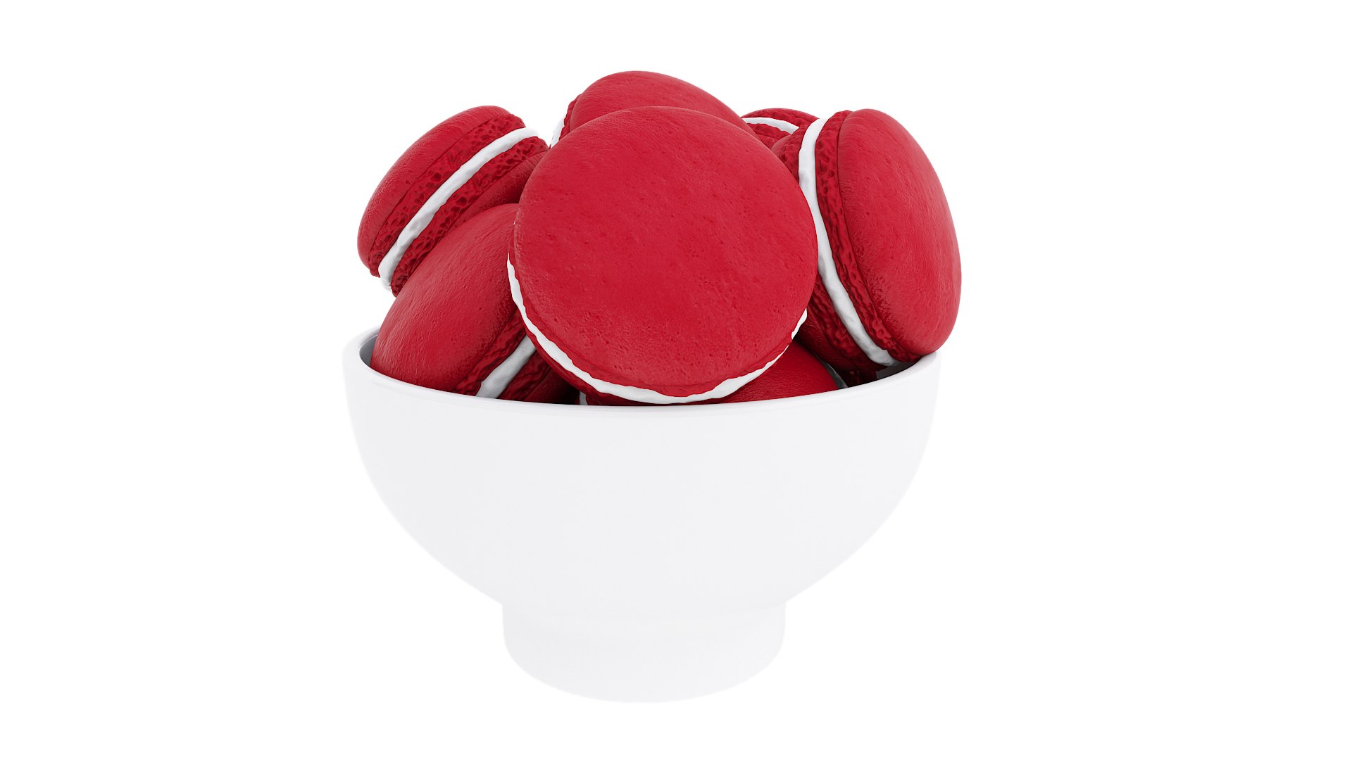 3D Model Red Macaroons In Bowl - TurboSquid 1899244