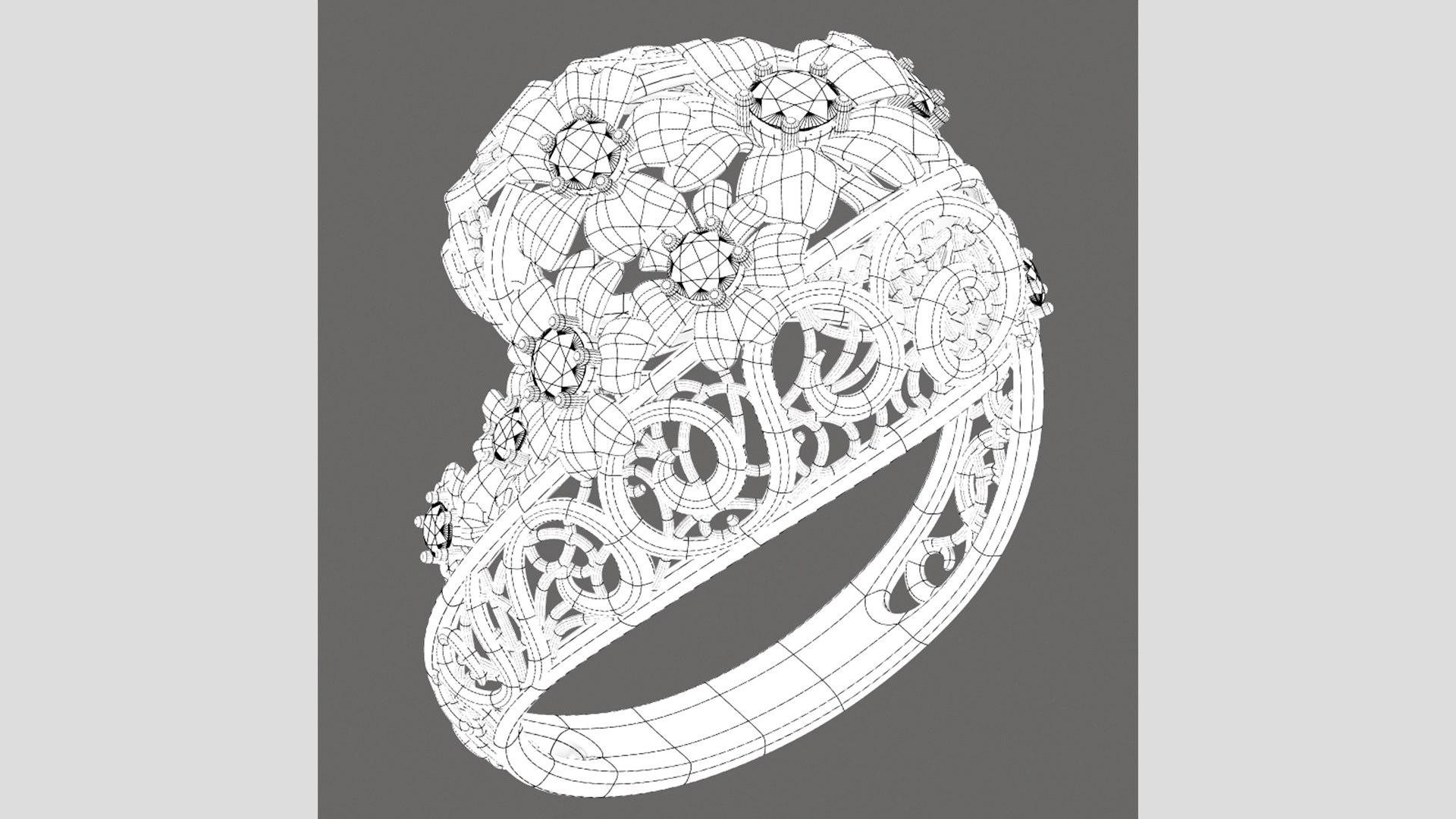 3D Filigree And Flowers Mixed Gold Luxury Ring Model - TurboSquid 1886479