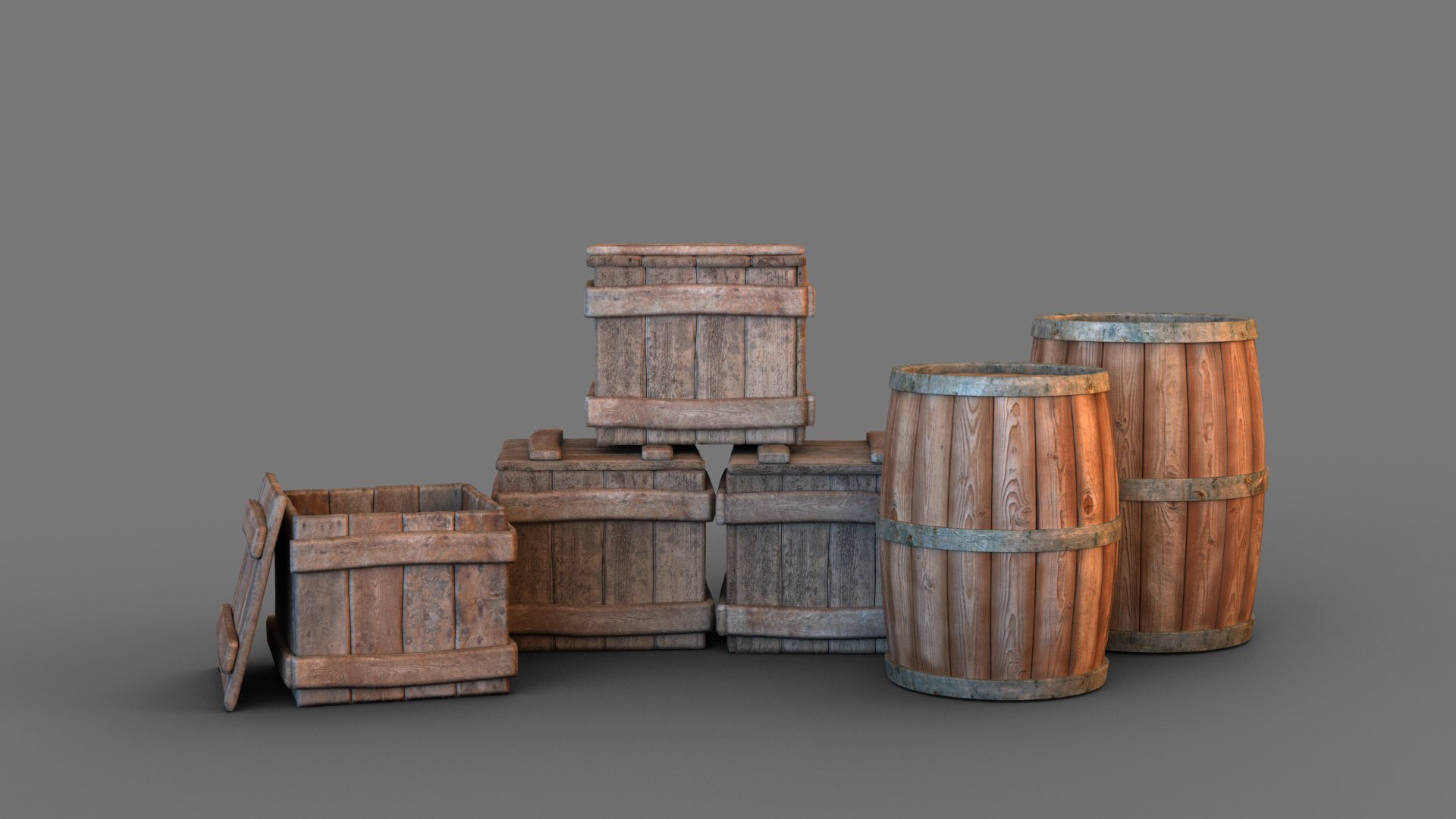 Old boxes barrels 3D model - TurboSquid 1487944