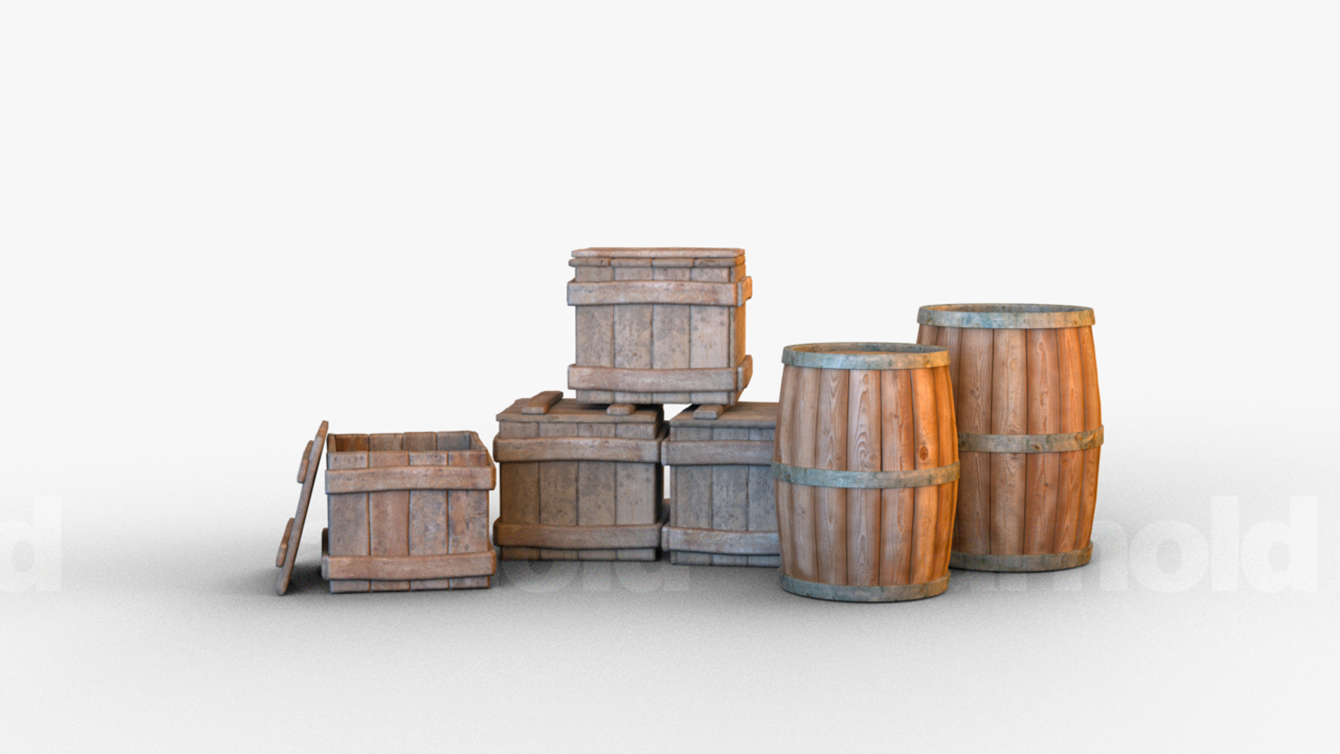 Old boxes barrels 3D model - TurboSquid 1487944