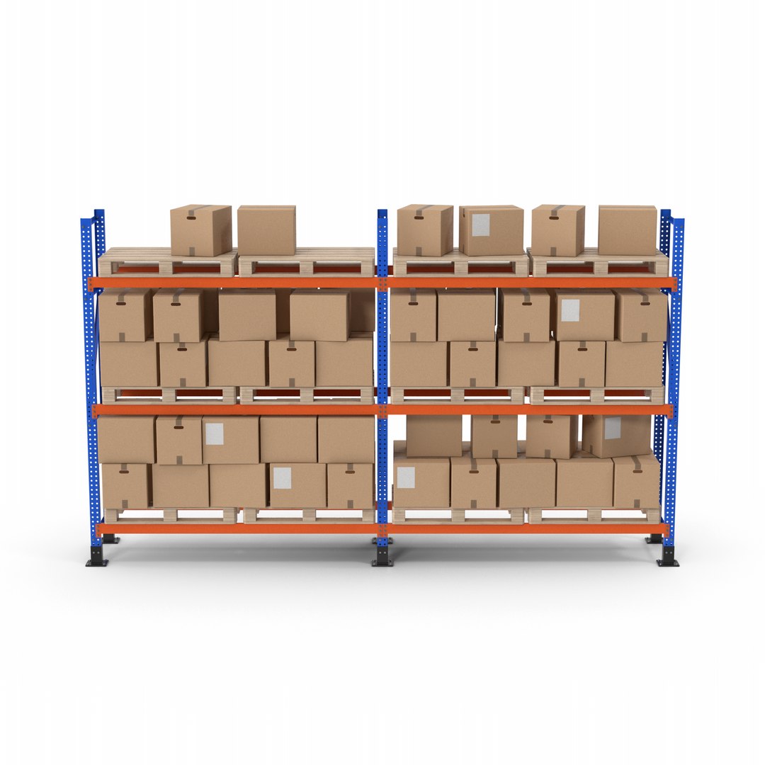 3D Metal Shelf Pallet Rack And Cardboard Boxes Model - TurboSquid 2161149