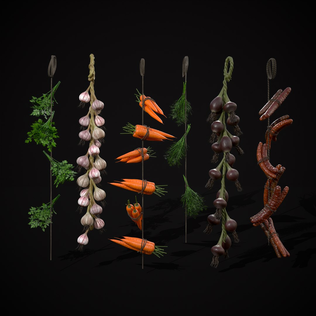 3D Six Hanging Food Stuffs - TurboSquid 2202941