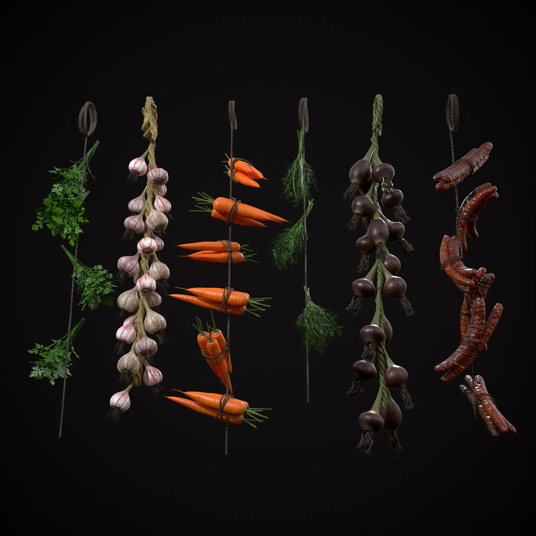 3D Six Hanging Food Stuffs - TurboSquid 2202941