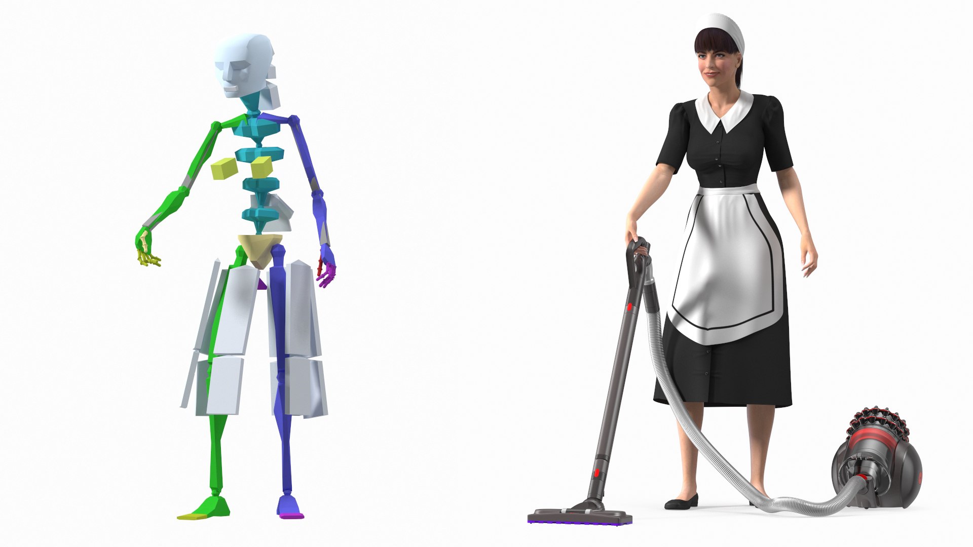3D Housekeeping Maid with Dyson Big Ball Vacuum Cleaner Rigged model ...