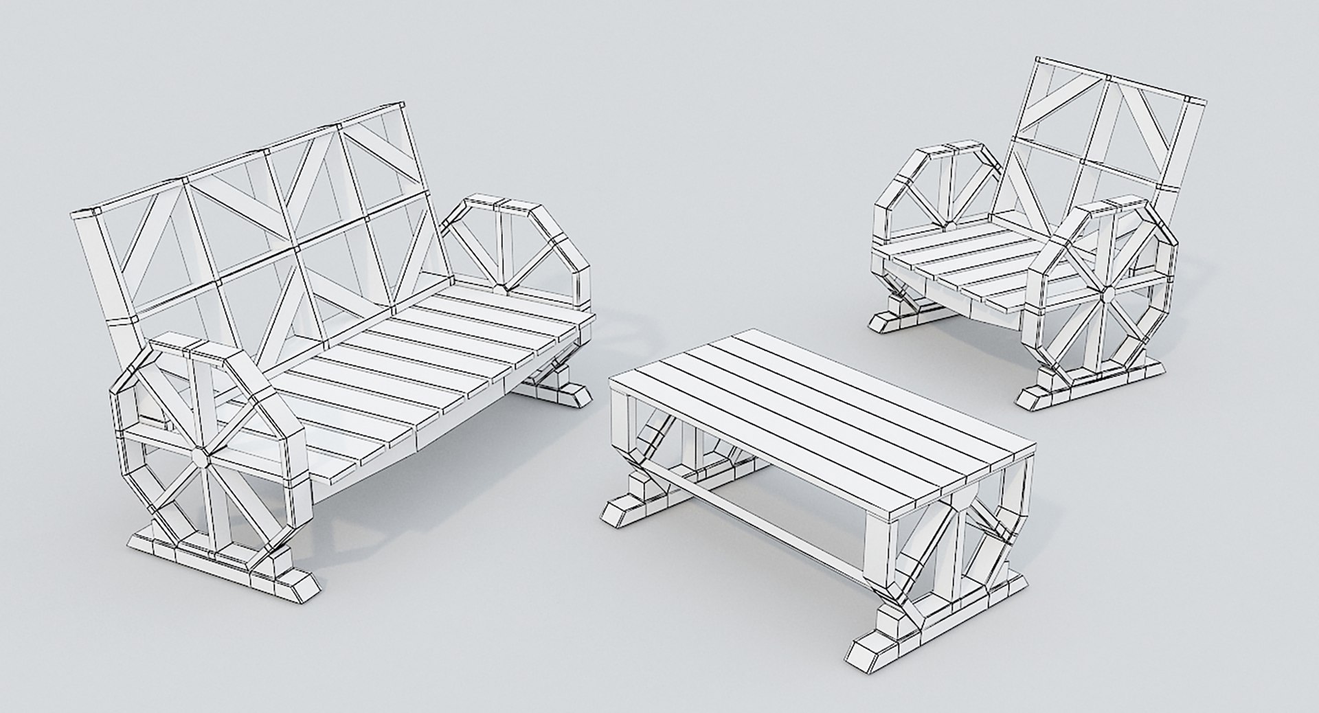 Wooden Bench and Table 3D model - TurboSquid 1737233