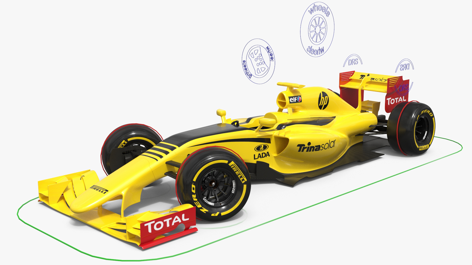 Yellow Formula One Car With Black Aero Trim Rigged 3D - TurboSquid 2498876