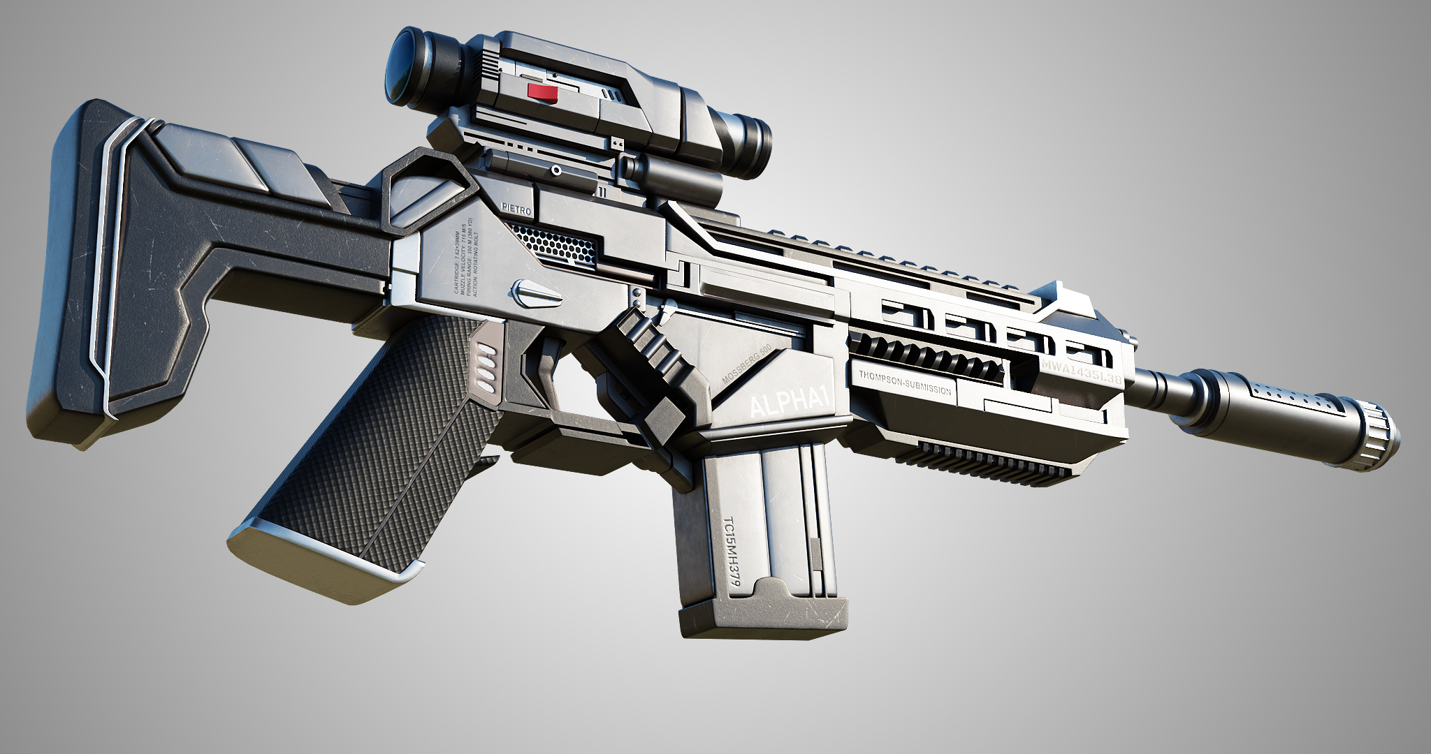 3D Assault Rifle Gun PBR Unity UE Arnold V-ray Textures Included model ...