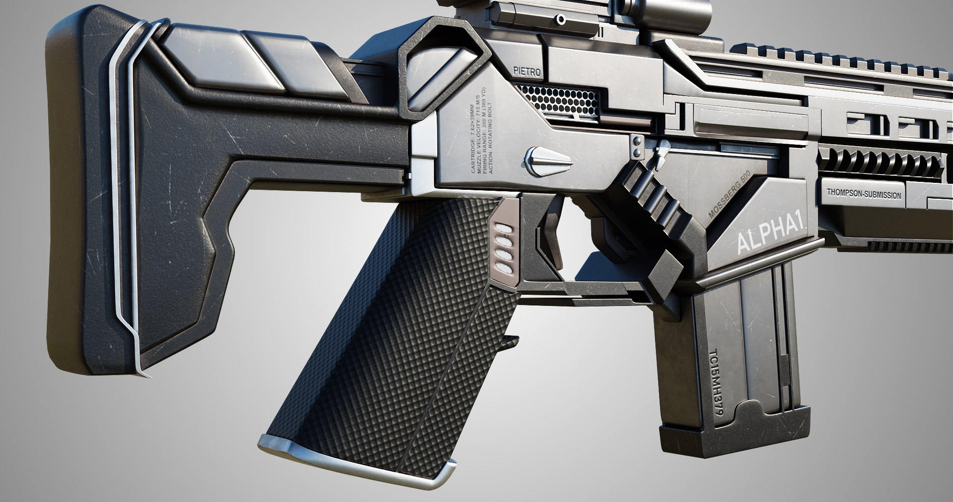 3D Assault Rifle Gun PBR Unity UE Arnold V-ray Textures Included Model ...
