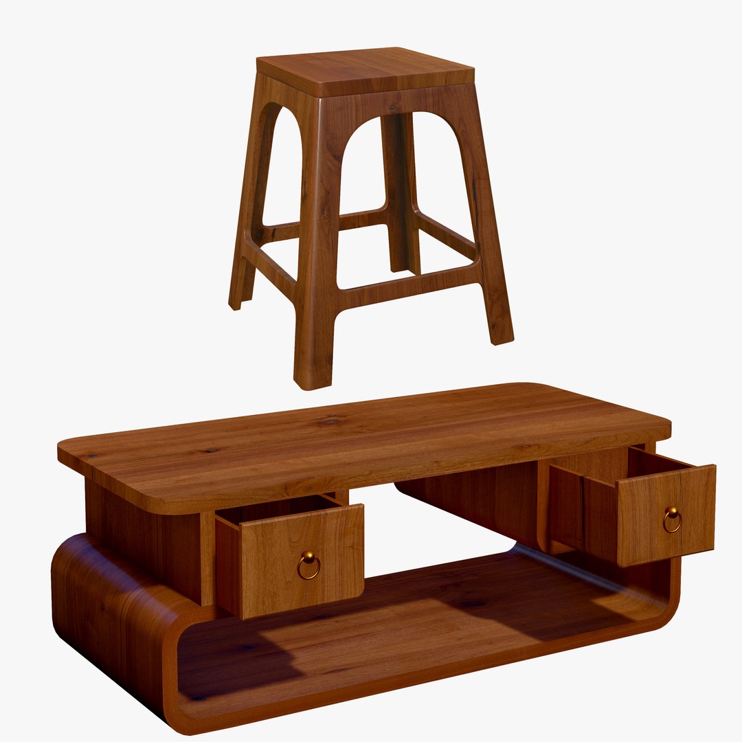 3D Wooden Coffee Table With Chair - TurboSquid 1905707