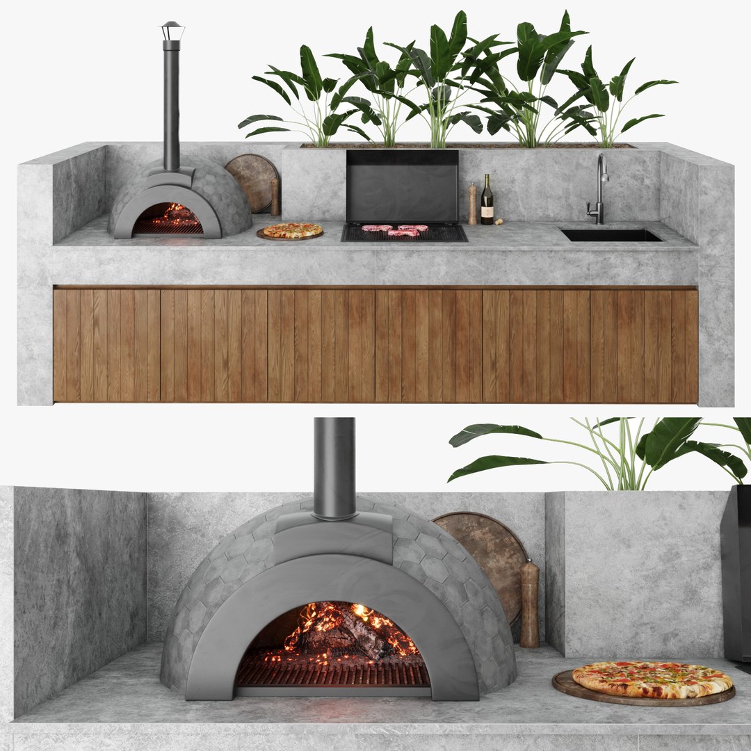 Outdoor Kitchen With Barbecue And Pizza Oven 3D model - TurboSquid 2077755