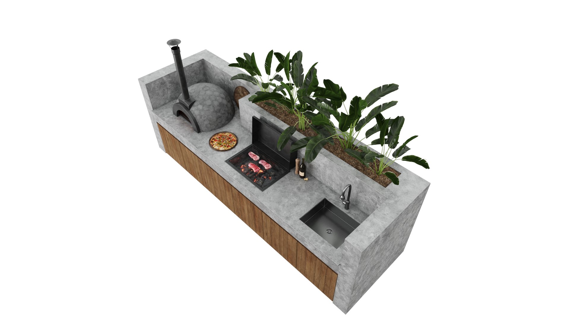 Outdoor Kitchen With Barbecue And Pizza Oven 3D model - TurboSquid 2077755