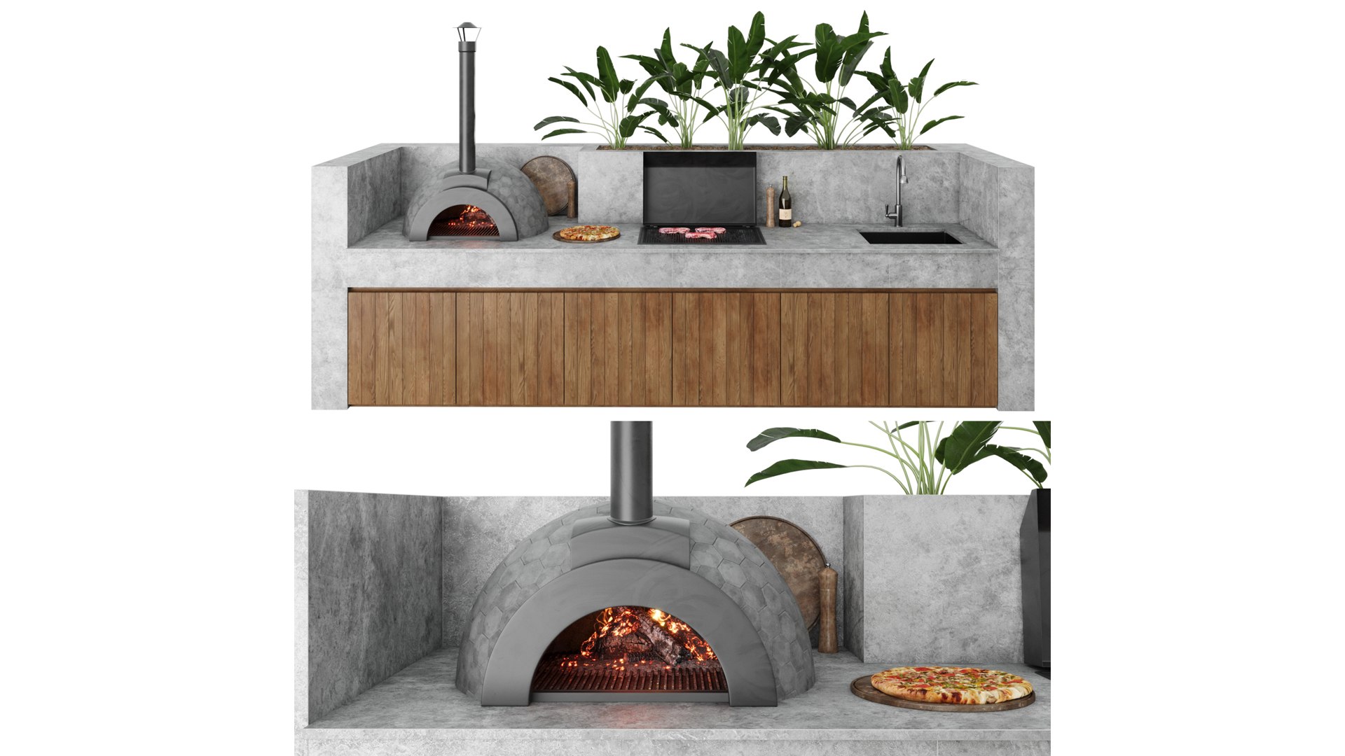 Outdoor Kitchen With Barbecue And Pizza Oven 3D model - TurboSquid 2077755
