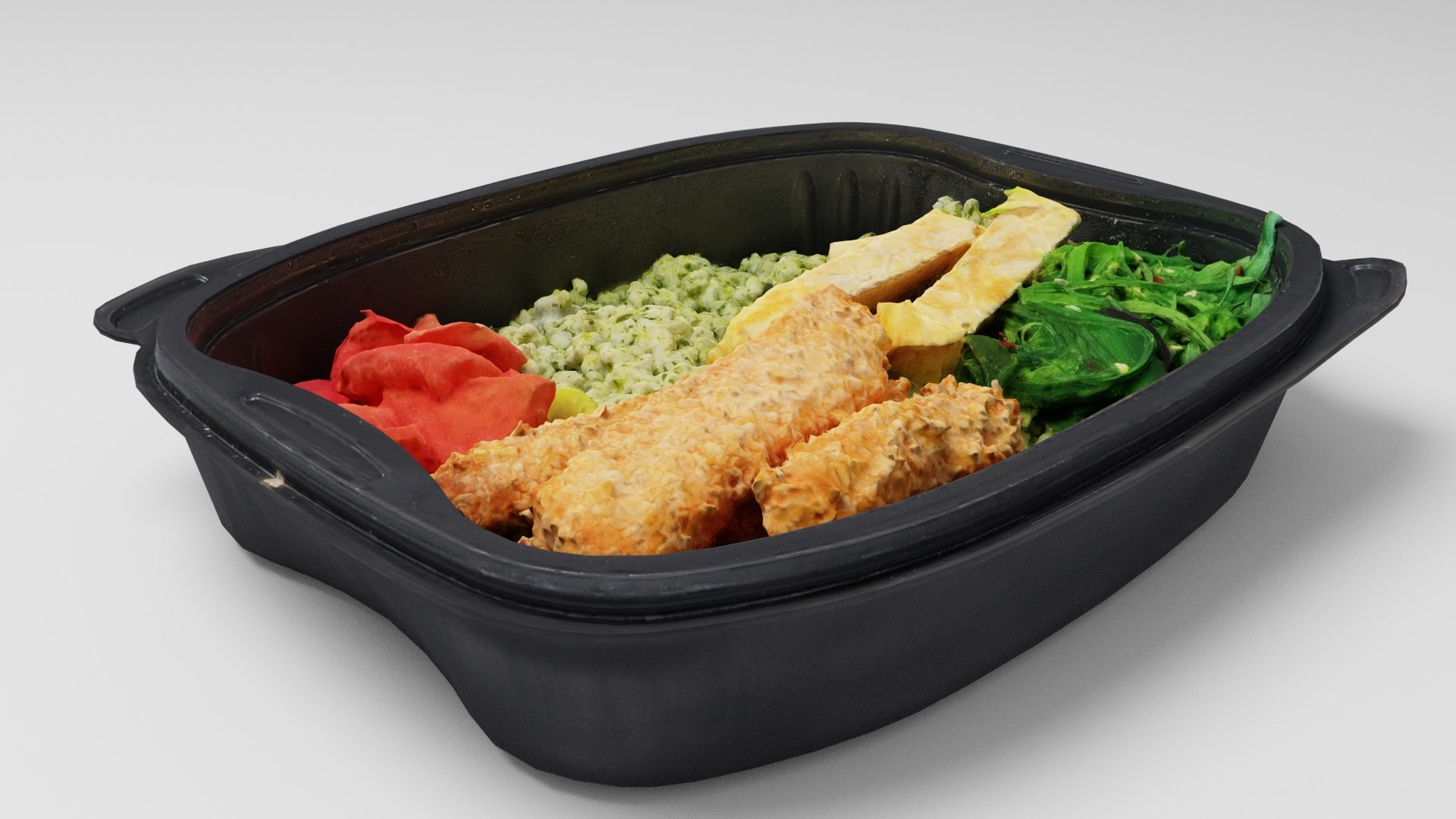 3D Poke Bowl Lunch Box With Salmon Chips Rice Tomatoes Seaweed Algae ...