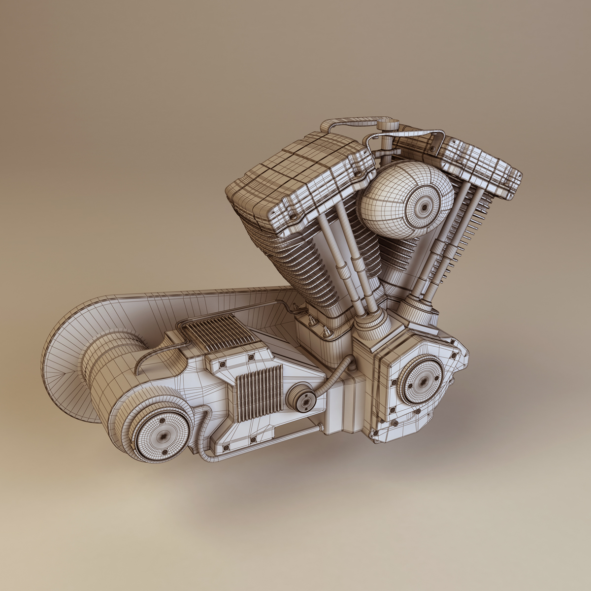 3d v-twin chopper engine model