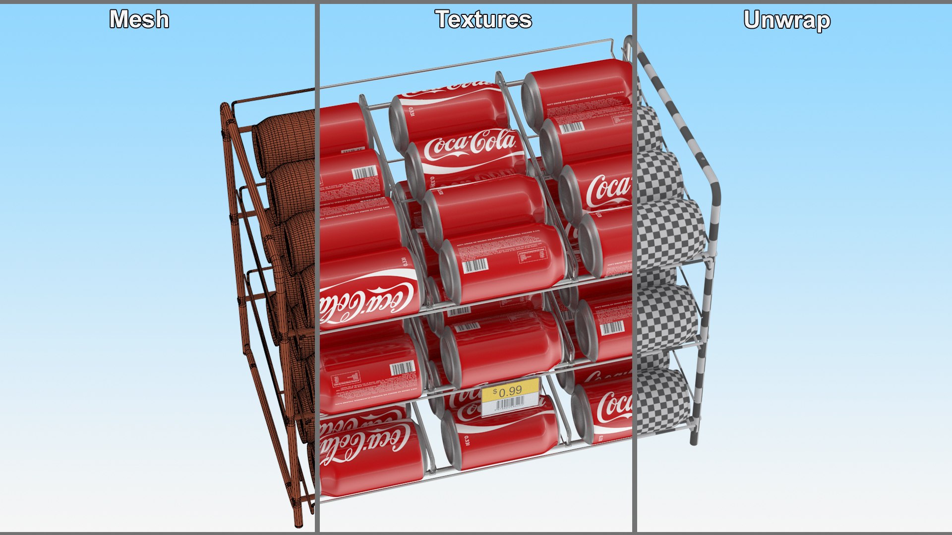 Soda Can Rack Dispenser with Cola Cans and Price Tag 3D model ...