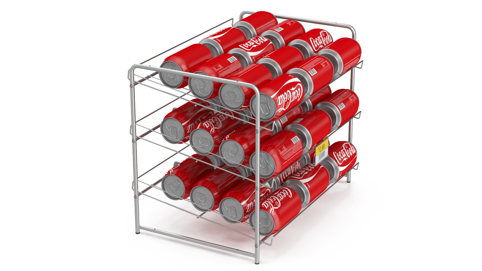 Soda Can Rack Dispenser with Cola Cans and Price Tag 3D model ...